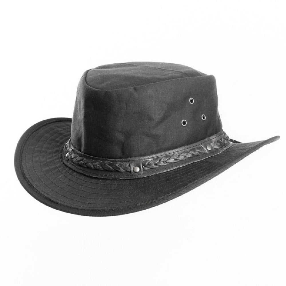 Waxed Cotton Fedora Aussie Style Bush Hat In Black The Hat Company Waxed Cotton Fedora Aussie Style Bush Hat In Black The Hat Company