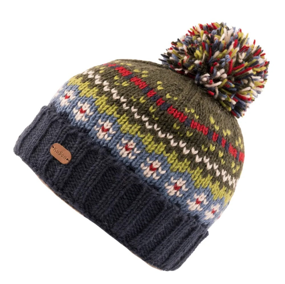 Kusan Colourful Wool Bobble Hat - Hand Made In Nepal - Blue/Green – The ...