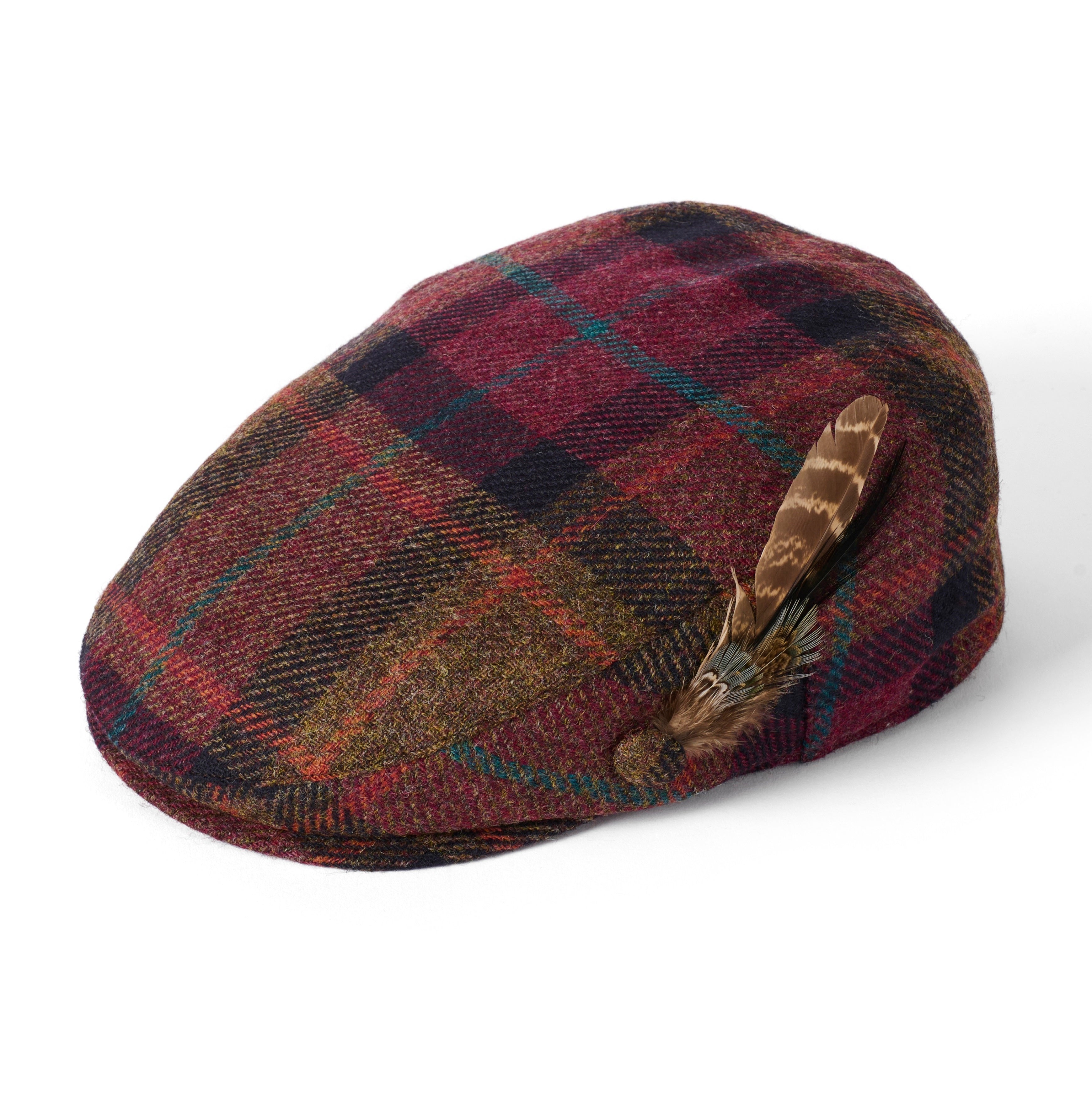Failsworth Ladies Country Flat Cap With Feather In Damson Tweed – The ...