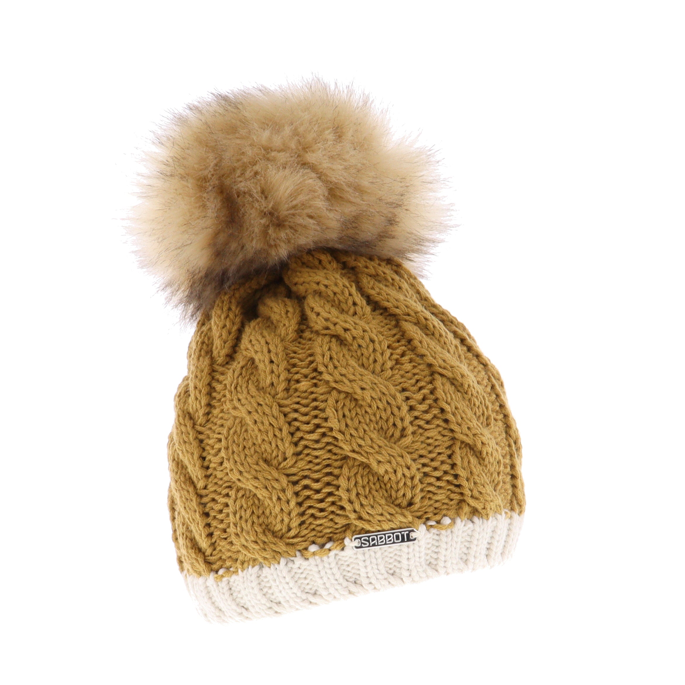 Sabbot Andrea Chunky Knit Faux Fur Bobble Hat Camel/Sand – The Hat Company