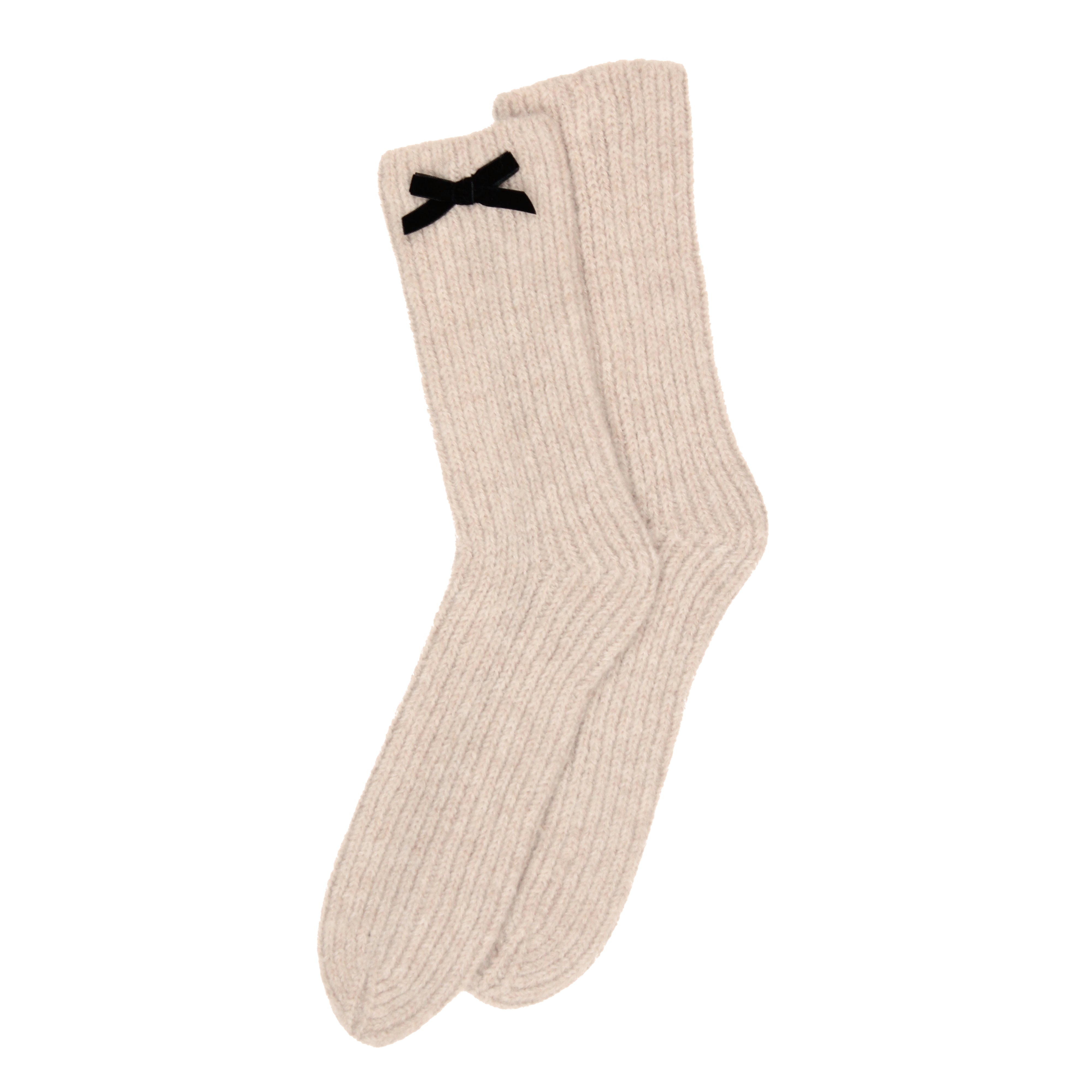 Cosy 'Coco' Velvet Bow Socks in Natural – The Hat Company