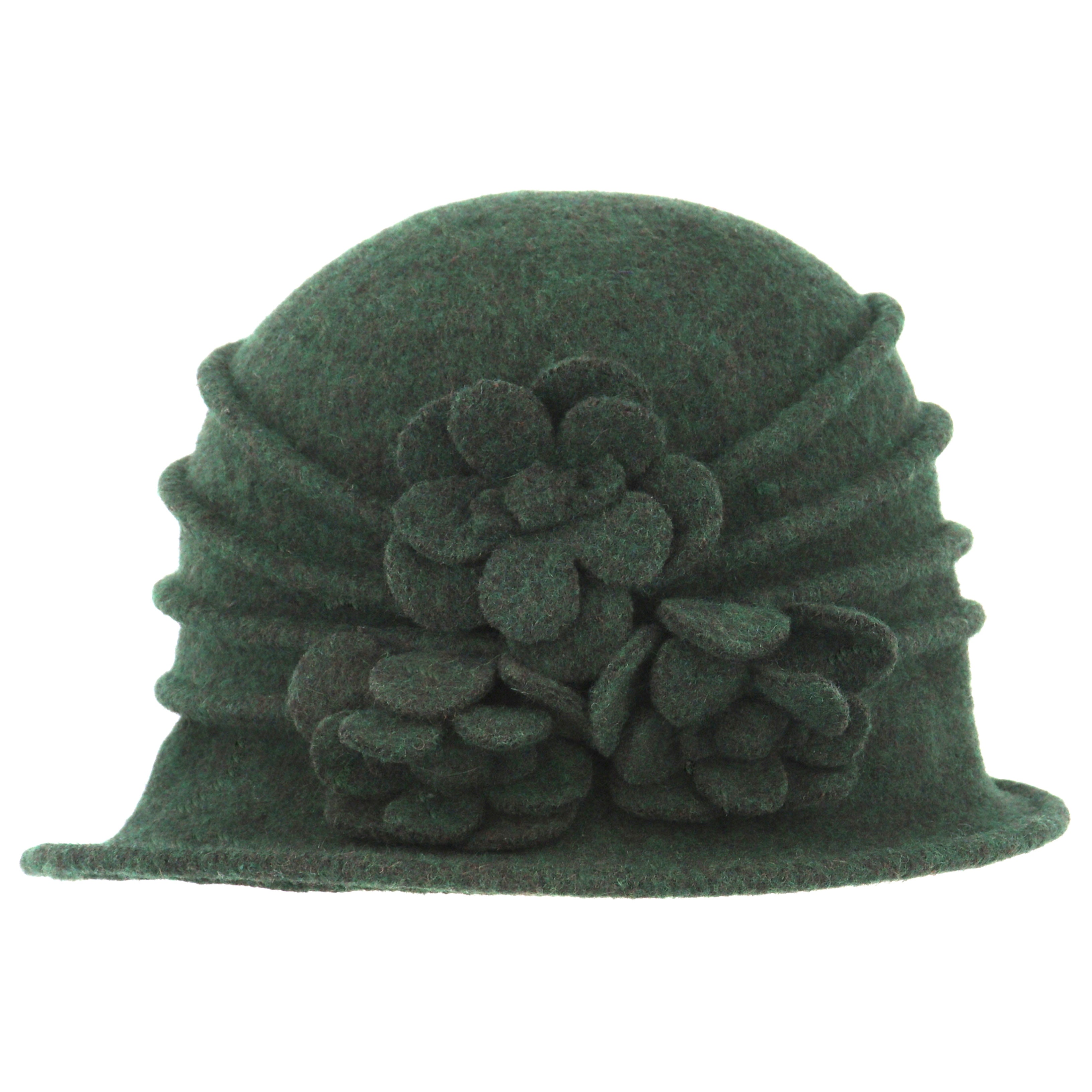 Forest Green Ribbed Wool Cloche Hat With Flower Detail – The Hat Company