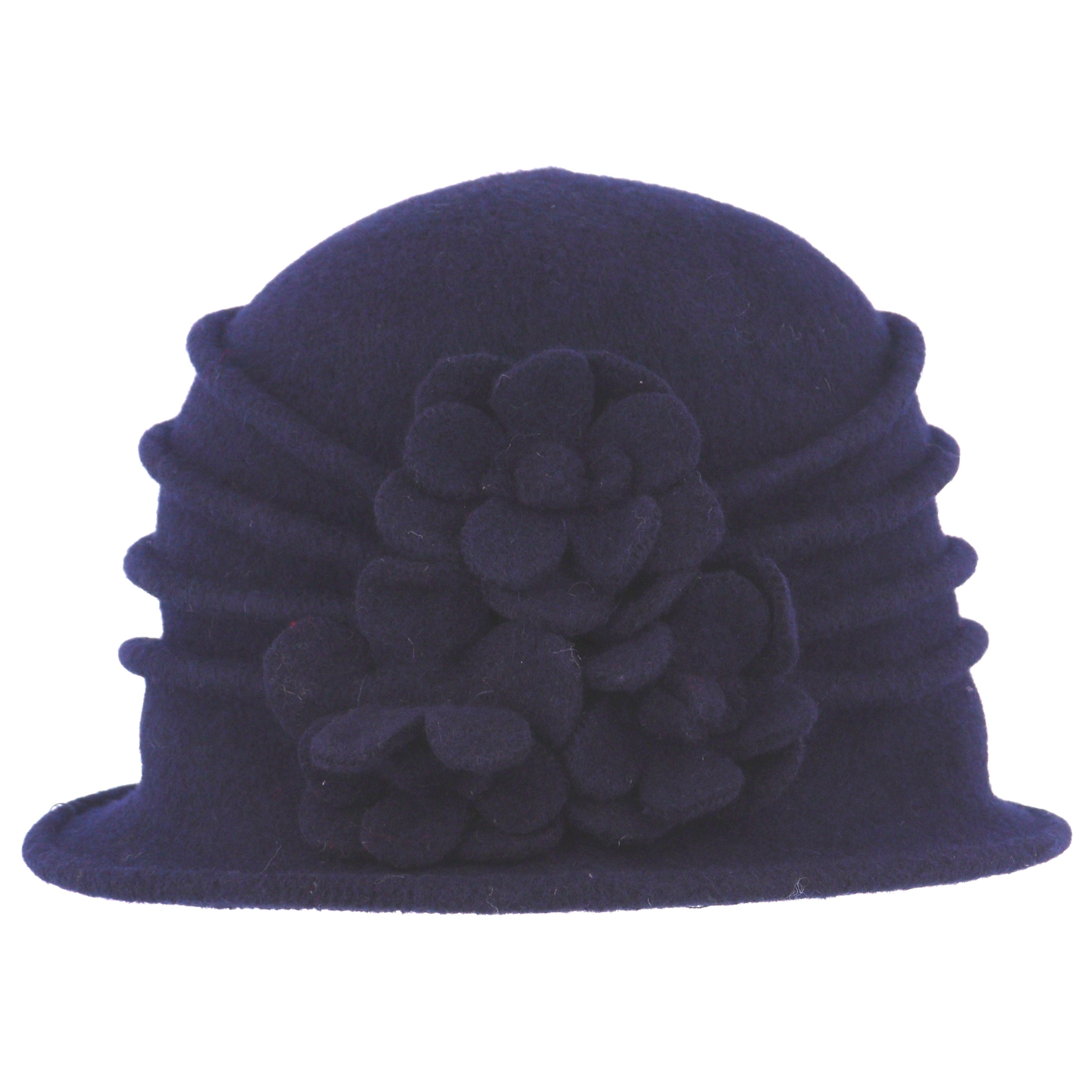 Navy Blue Ribbed Wool Cloche Hat With Flower Detail – The Hat Company