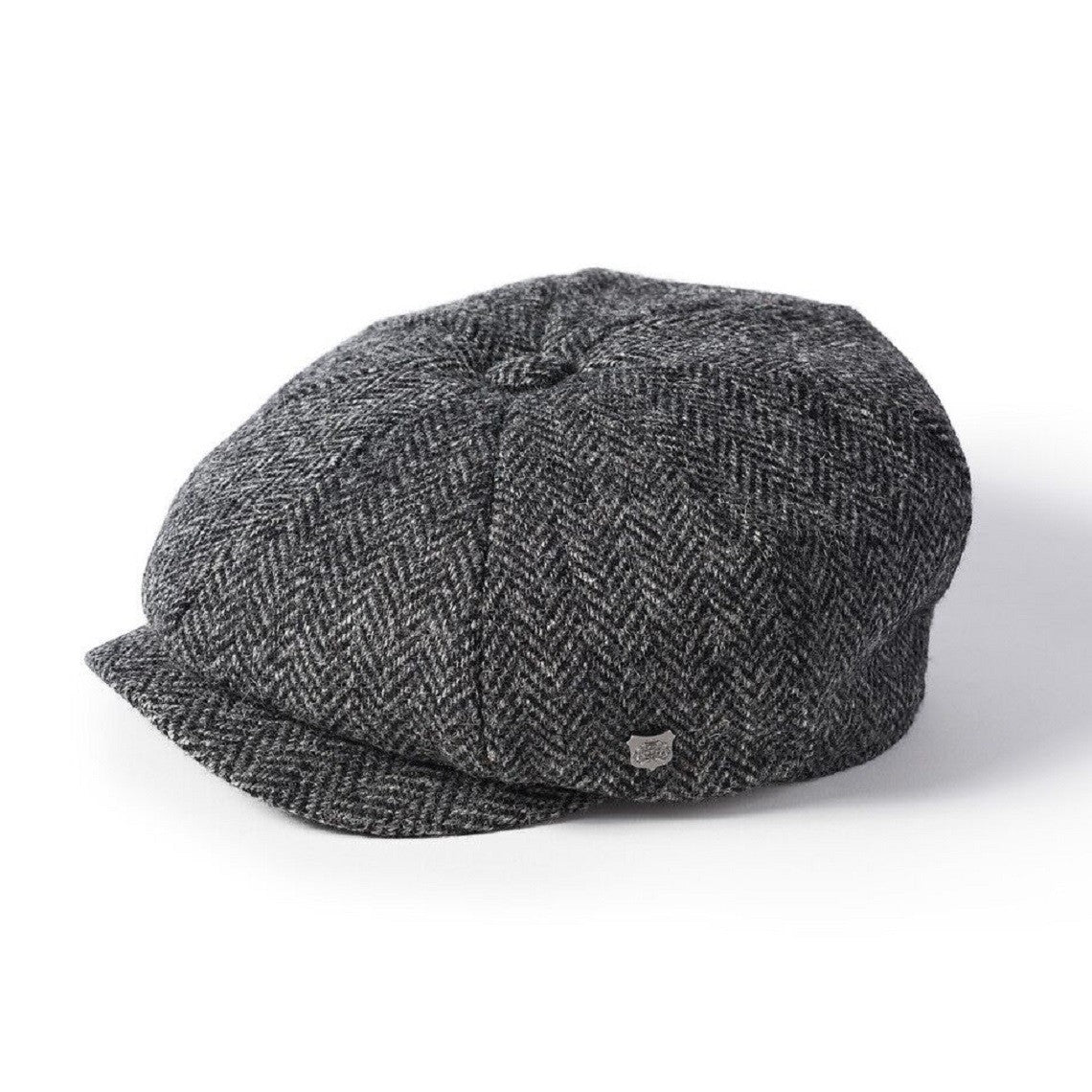 Failsworth Carloway Harris Tweed Bakerboy Cap In Grey/Black Herringbone ...